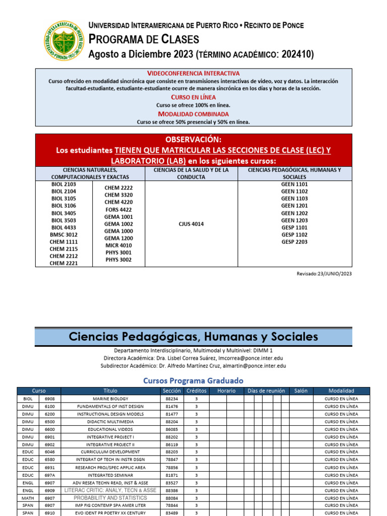 Programa de clases 202410 | PDF