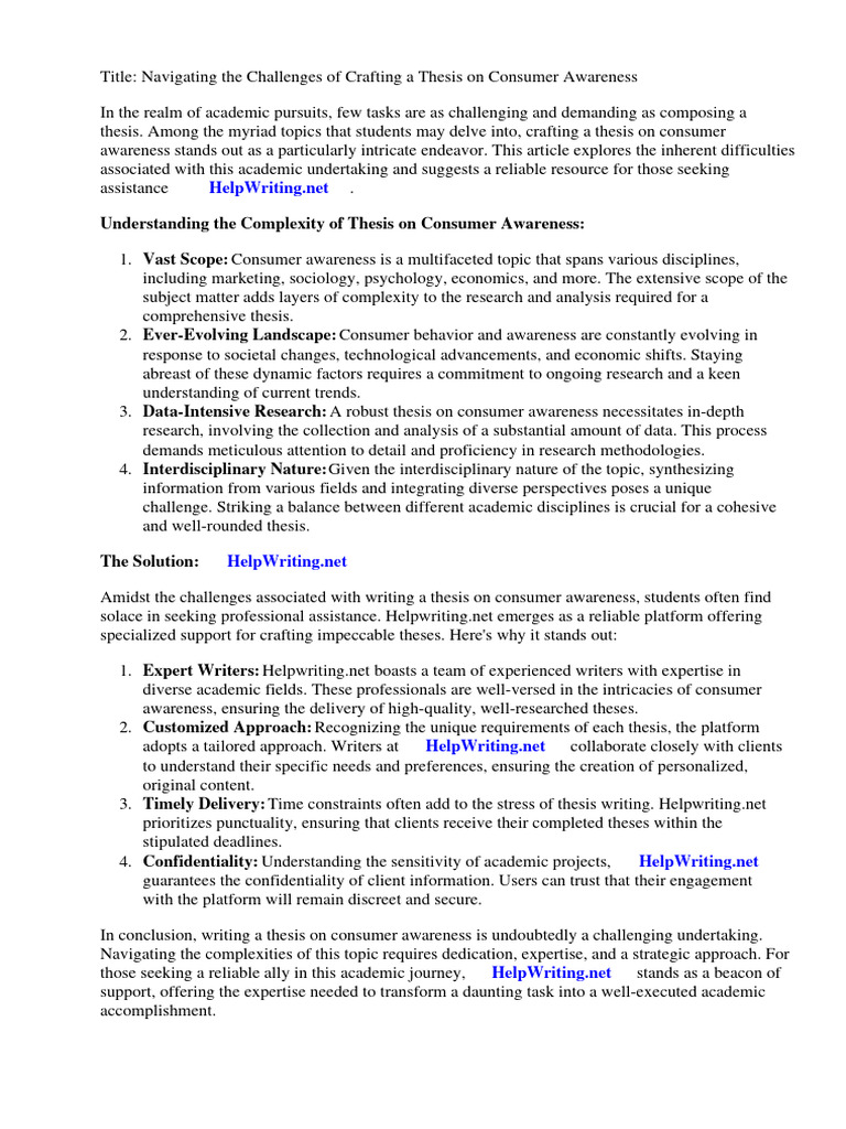 Thesis On Consumer Awareness | PDF | Consumer Behaviour | Brand