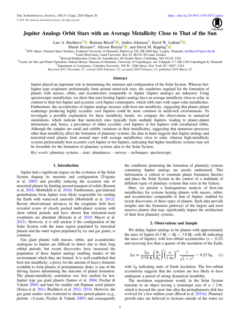 2018 Buchhave – Jupiter analogs orbit stars with an average metallicity ...