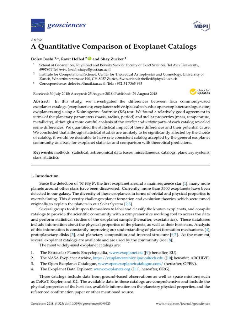 2018 Bashi - A Quantitative Comparison of Exoplanet Catalogues | PDF ...