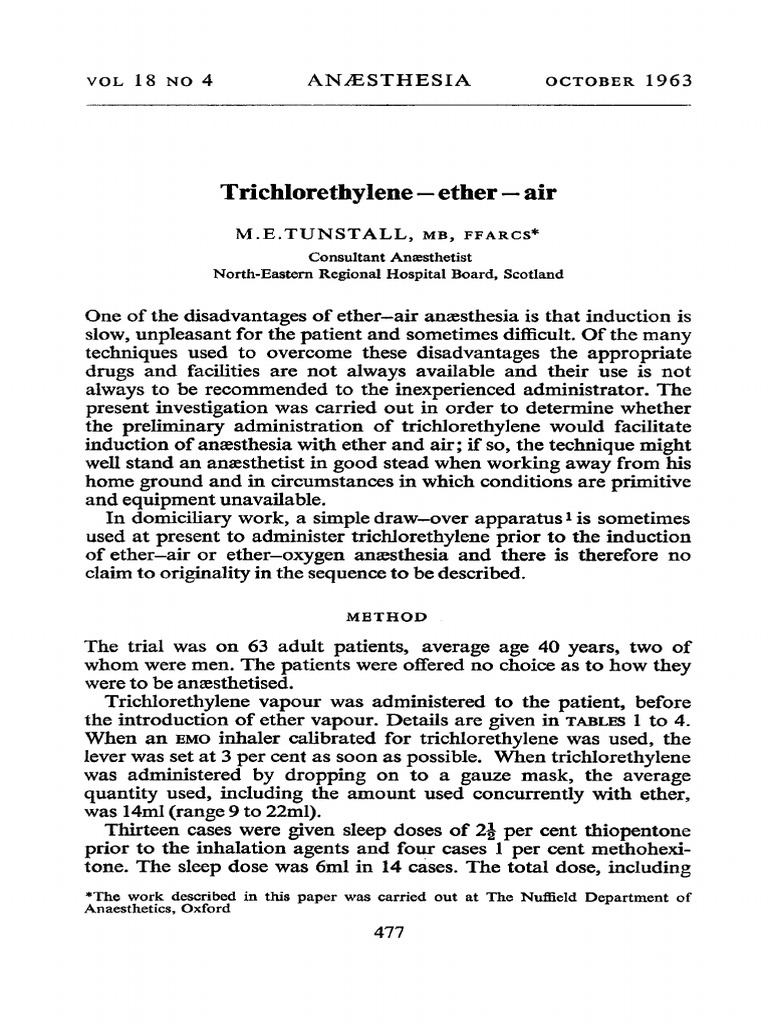 Trichlorethylene in Ether-Air Anesthesia | PDF | Anesthesia | Medical ...