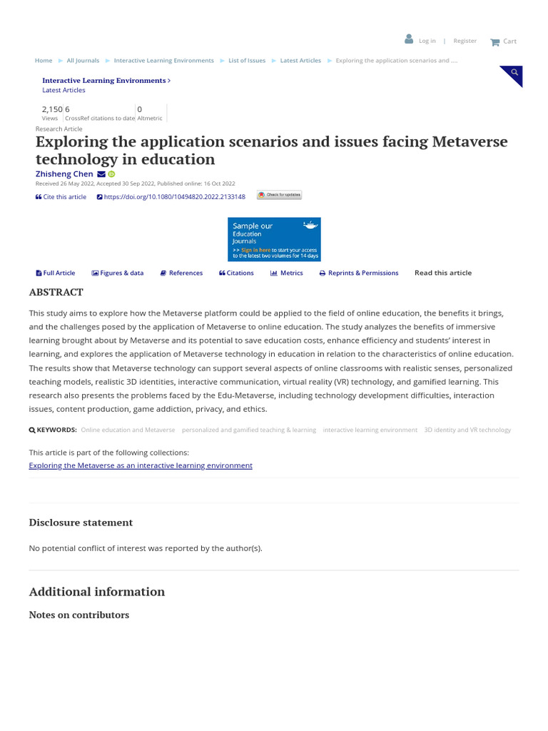 Exploring the application scenarios and issues facing Metaverse technology in education | PDF ...