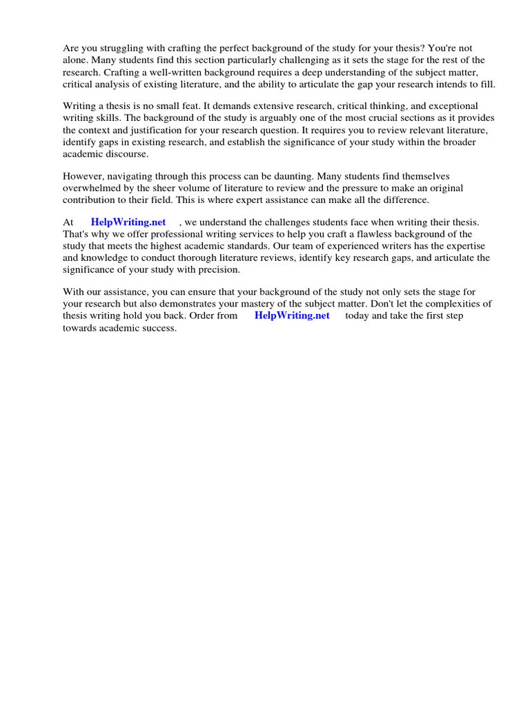 Sample Background of The Study in Thesis Writing | PDF | Theory ...