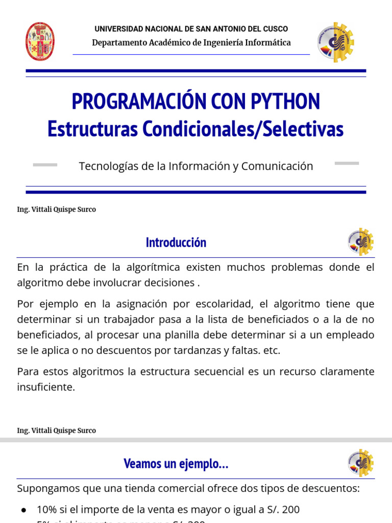 TIC S08 - Estructuras Condicionales | PDF | Algoritmos | Python (lenguaje de programación)