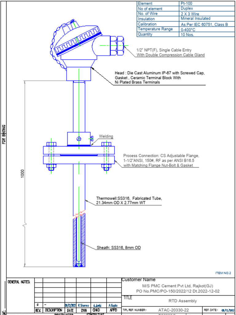 RTD Assembly Specification for PMC | PDF
