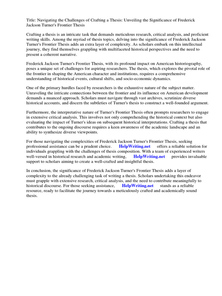 Significance of Frederick Jackson Turner Frontier Thesis | PDF ...