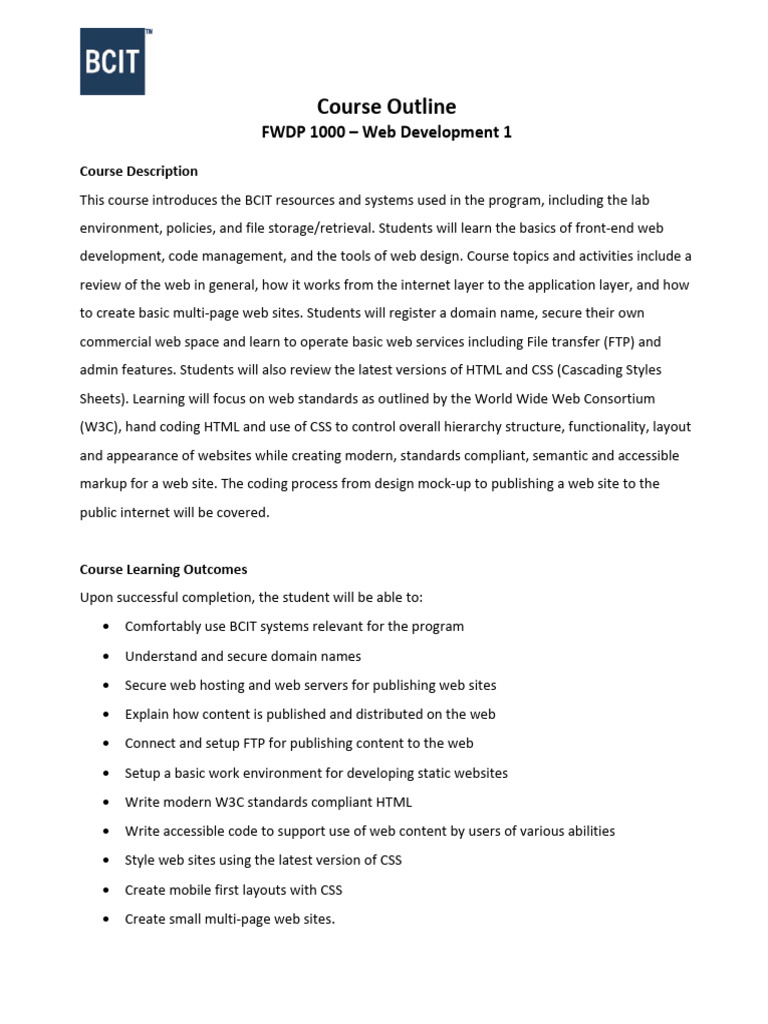 FWDP 1000 Course Outline | PDF | World Wide Web | Internet & Web