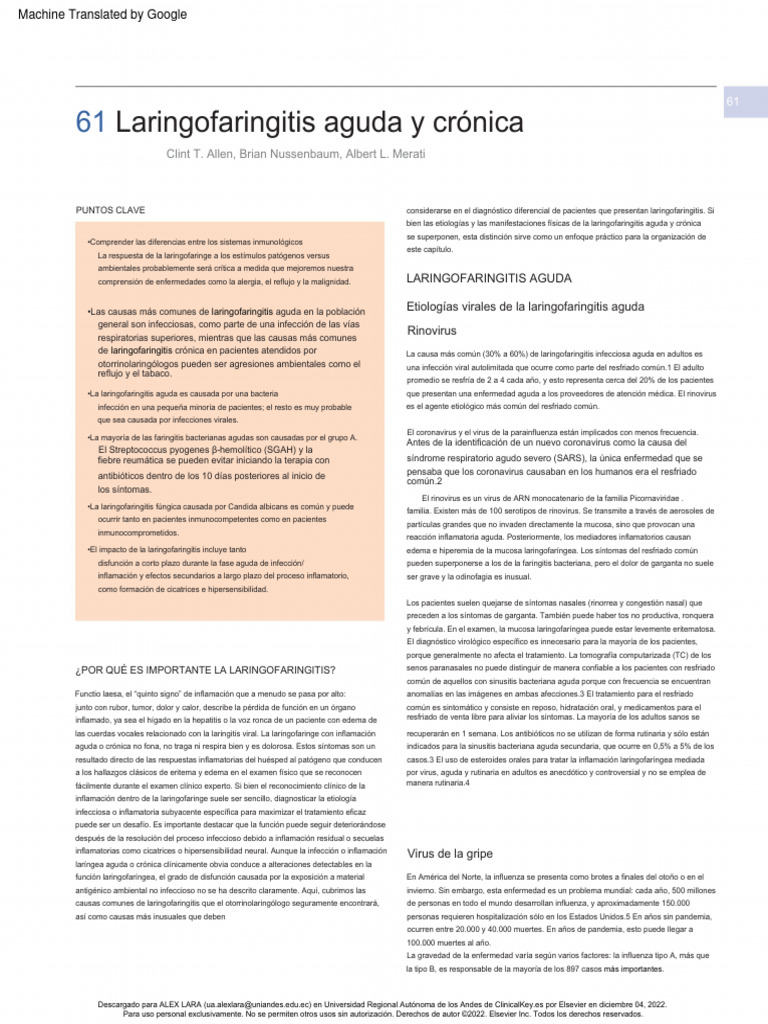 CAP 61. Acute and Chronic Laryngopharyngitis | PDF | Resfriado comun | Influenza