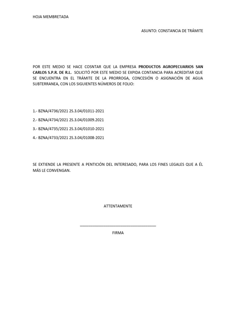 Formato Carta de Trámite Concesiones | PDF