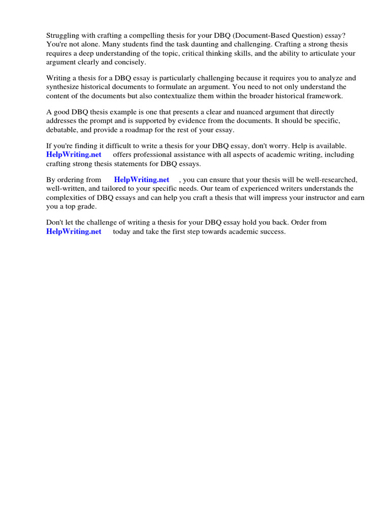 Good DBQ Thesis Example | PDF | Essays | Thesis