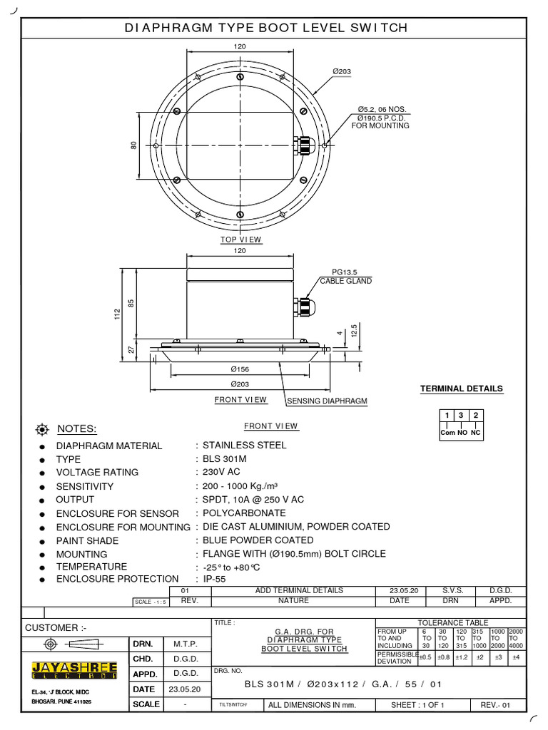 Diaphragm Type Boot Level Switch: Notes | PDF | Equipment ...