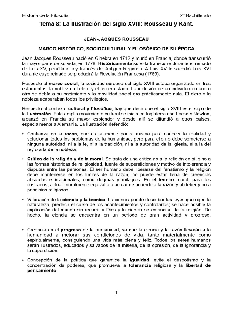 HFilo Tema 8 Ilustración Rousseau y Kant | PDF | Immanuel Kant | A ...