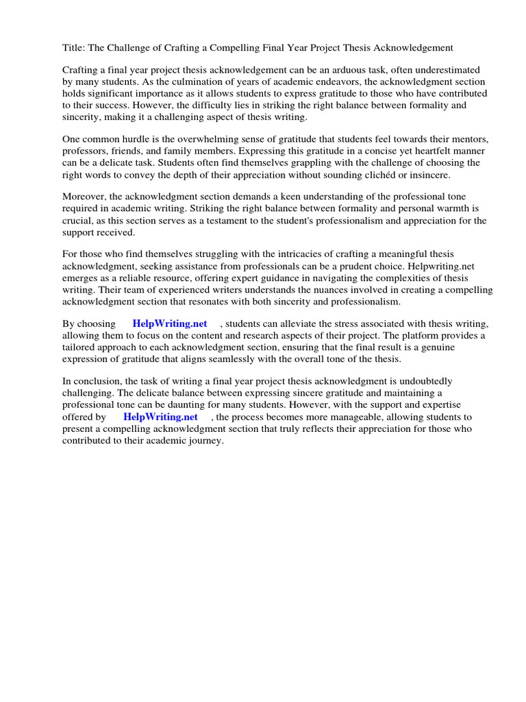 Final Year Project Thesis Acknowledgement | PDF | Thesis | Gratitude