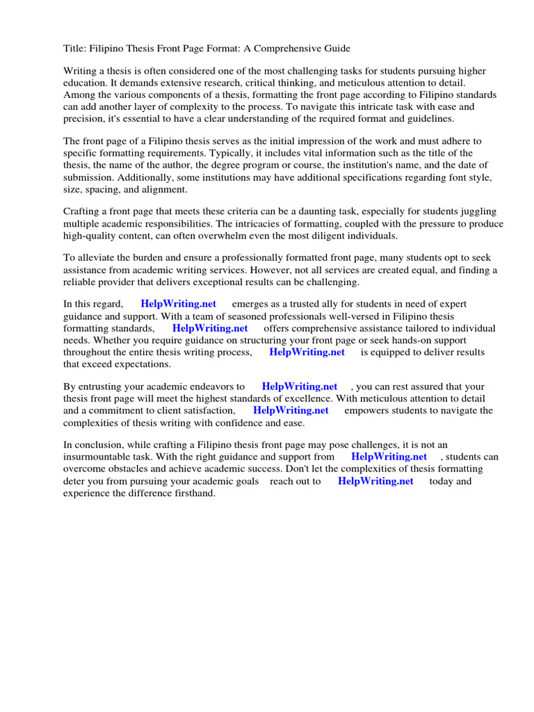 Filipino Thesis Front Page Guide | PDF | Tagalog Language | Thesis
