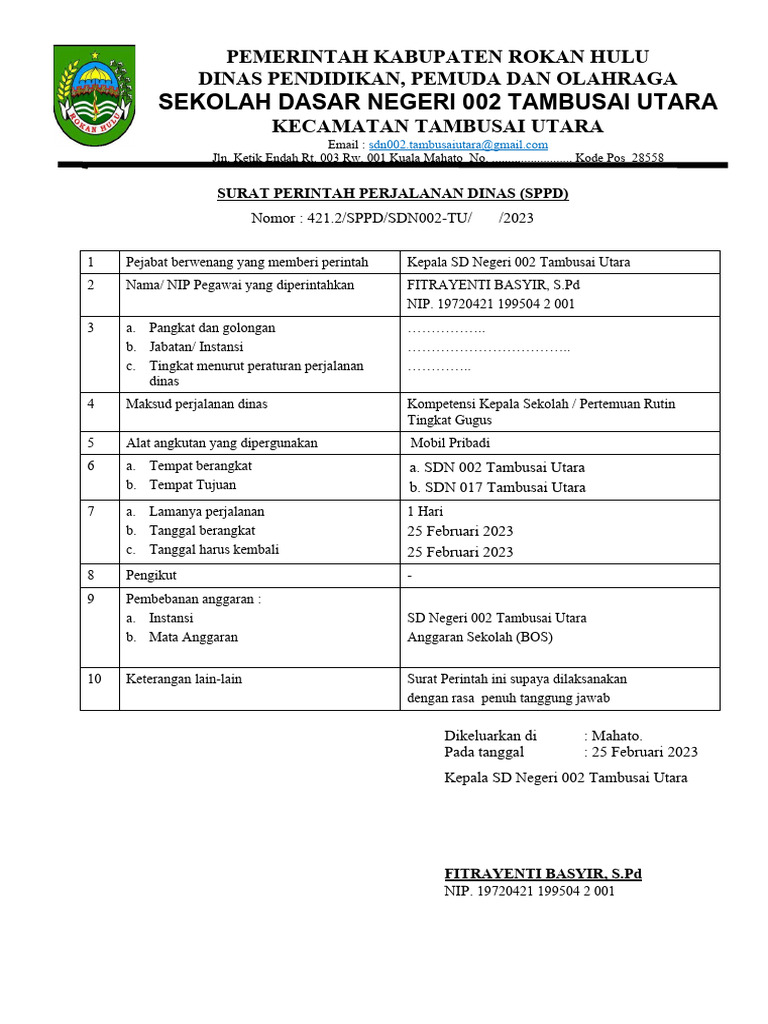 Surat Perintah Perjalanan Dinas (SPPD) | PDF