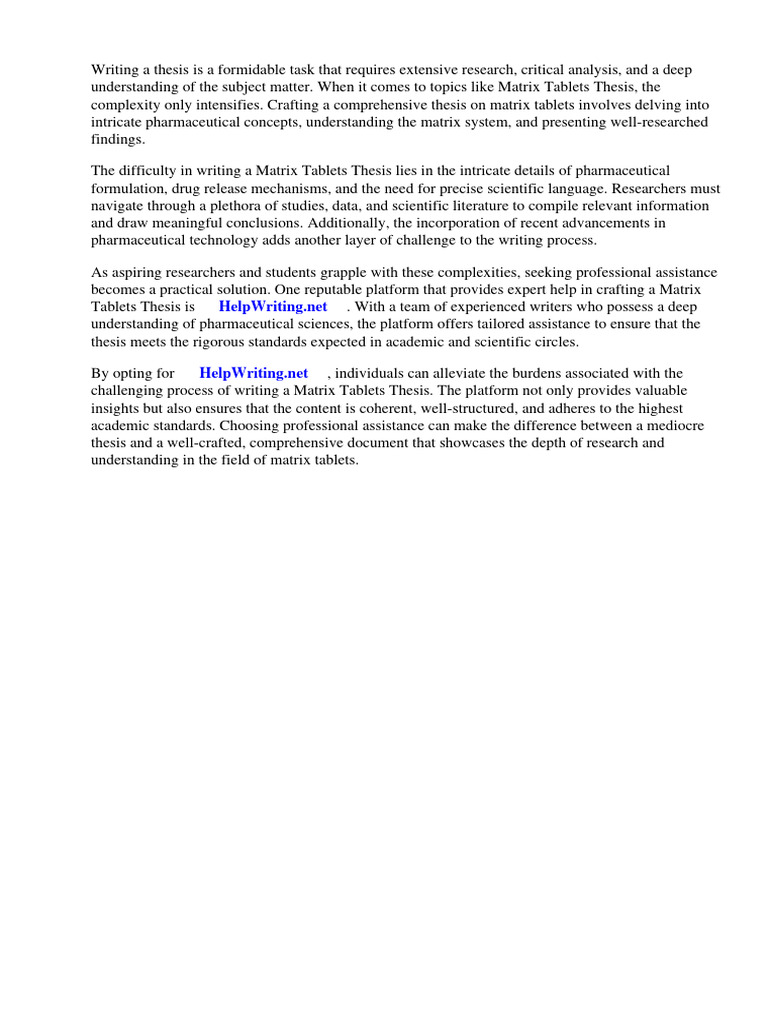 Matrix Tablets Thesis | PDF | Tablet (Pharmacy) | Pharmaceutical Formulation