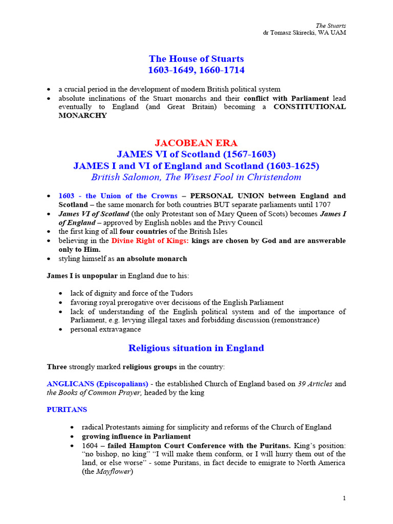 30 OUTLINE Stuarts 1603-1714 | PDF | Monarchy Of The United Kingdom | Oliver Cromwell