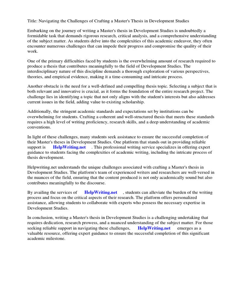 Masters in Development Studies Thesis Topics | PDF | Thesis | Expert