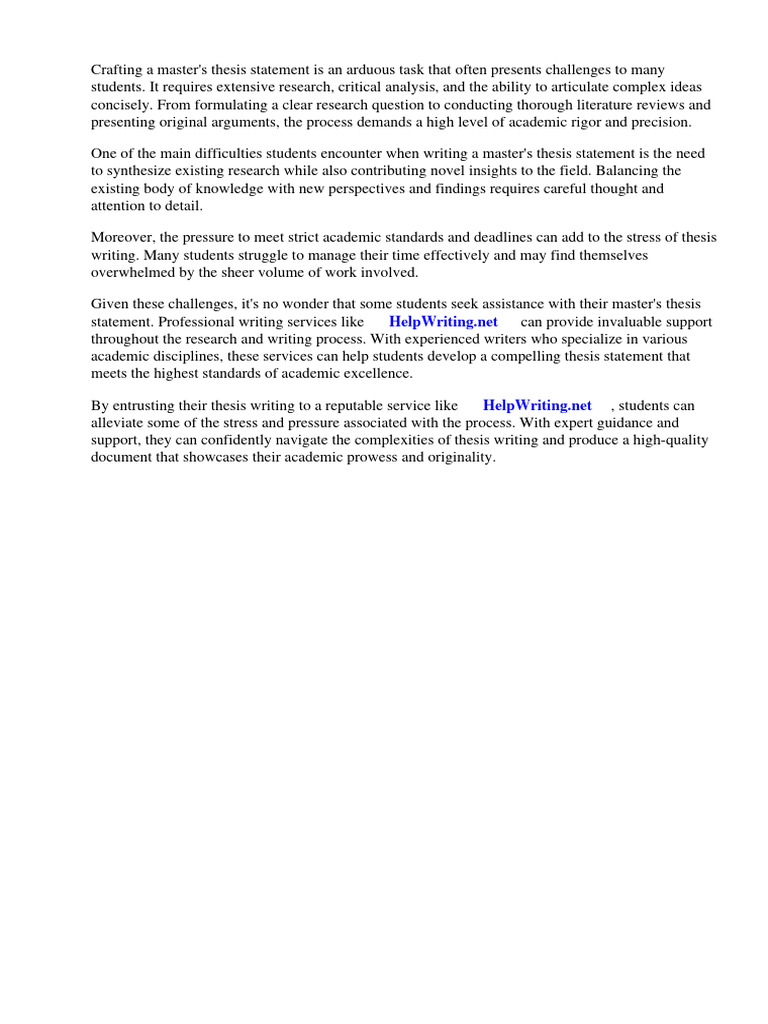 Example of a Masters Thesis Statement | PDF | Thesis | Essays