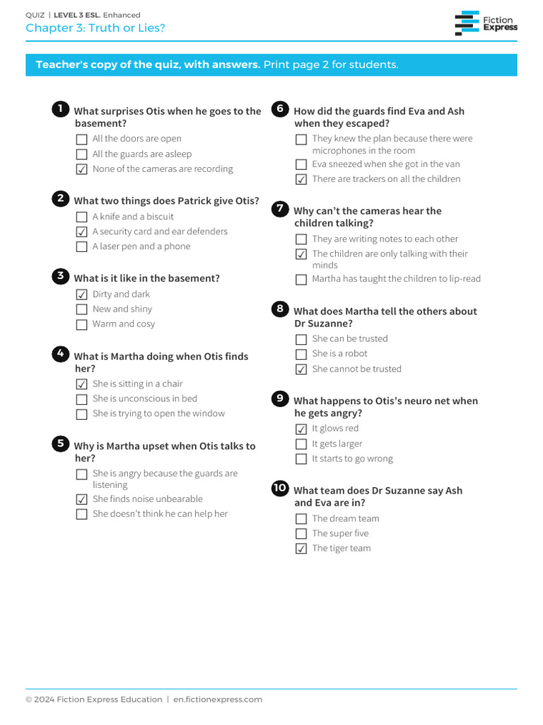 ESL Quiz: Chapter 3 Answers | PDF