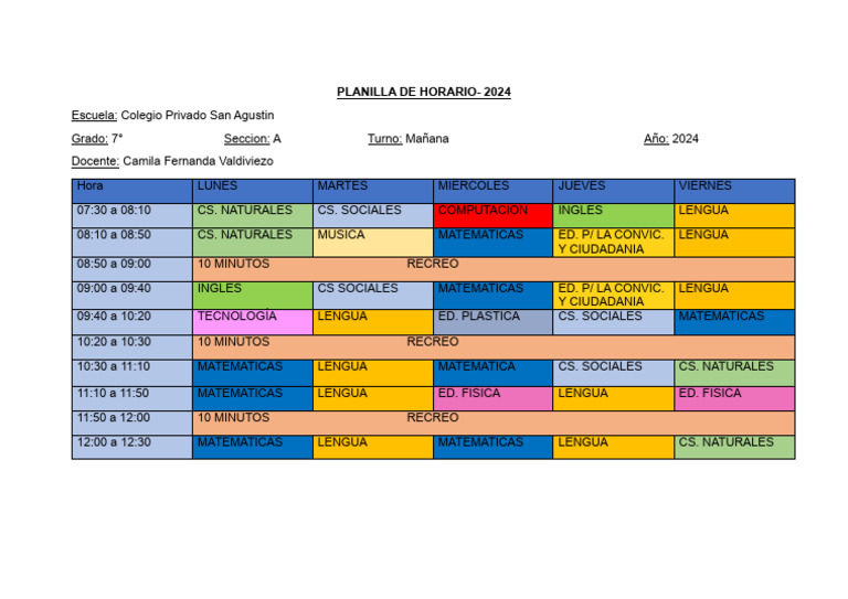 PLANILLA DE HORARIO | PDF