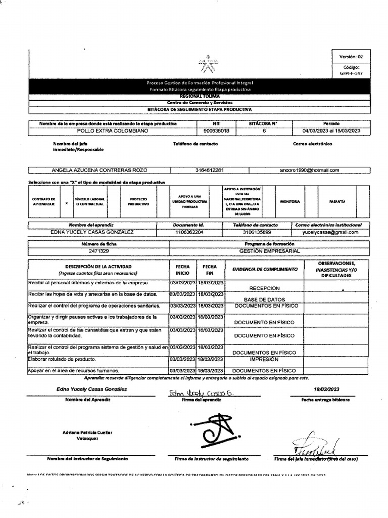 Bitacora Quincenal 04-03-2023 Al 18-03-2023 | PDF Bitacora Quincenal 04-03-2023 Al 18-03-2023 | PDF