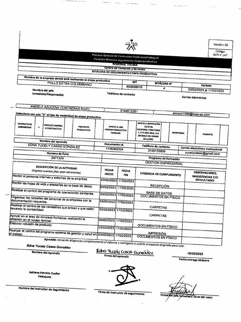 Bitacora Quincenal 03-02-2023 Al 17-02-2023 | PDF Bitacora Quincenal 03-02-2023 Al 17-02-2023 | PDF