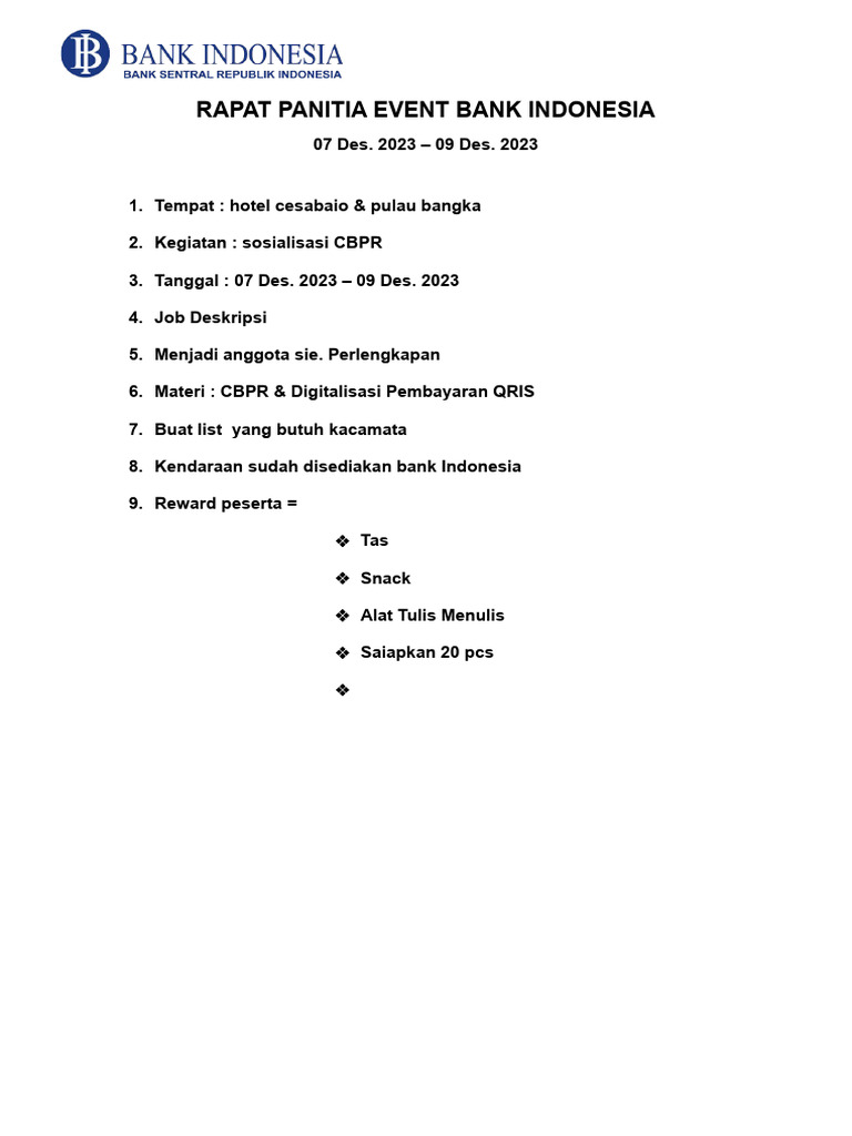 Rapat Panitia Event Bank Indonesia | PDF | Karier & Perkembangan