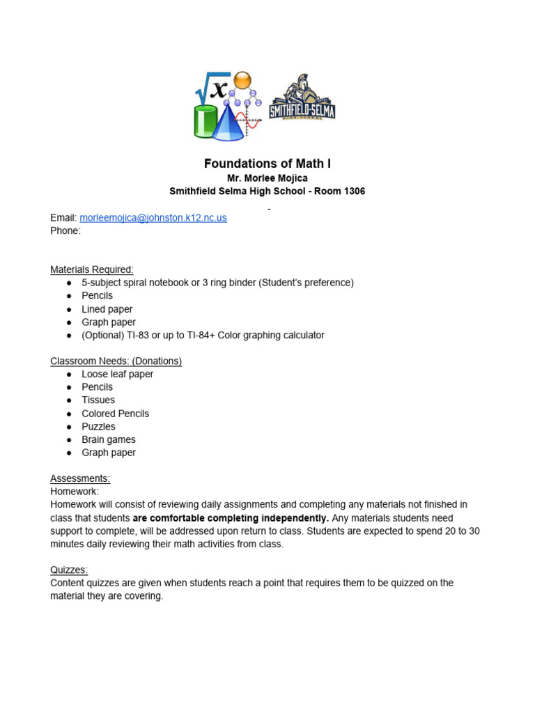 Foundations of Math 1 Syllabus | PDF | Teachers | Learning