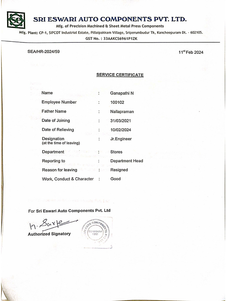 Service Certificate | PDF