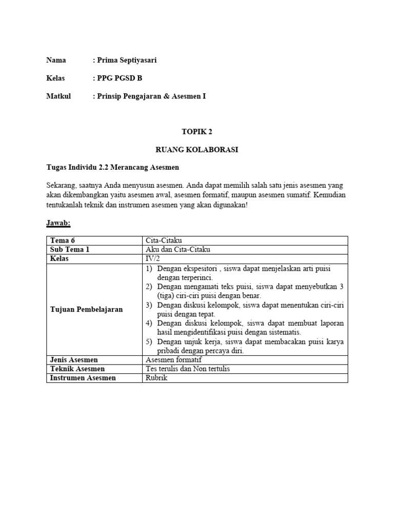 T2. Ruang Kolaborasi - Tugas Individu (Merancang Asesmen) PPA | PDF