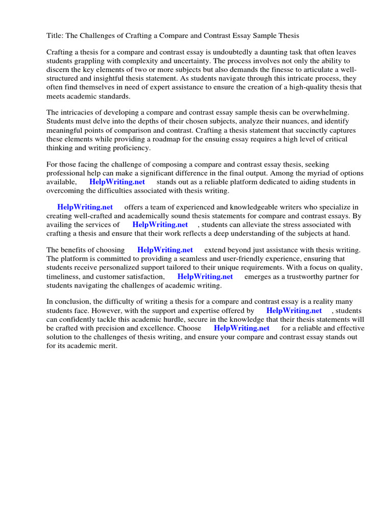 Compare and Contrast Essay Sample Thesis | PDF | Essays | Human ...