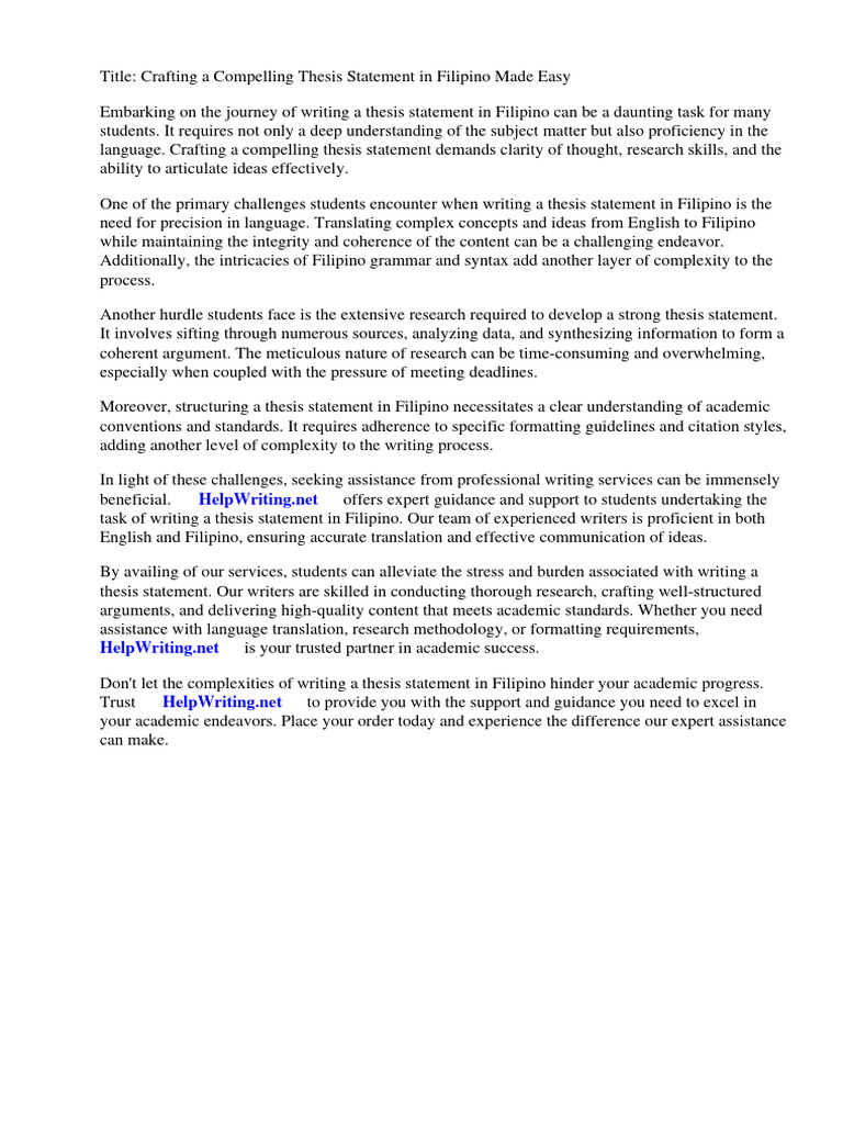 Thesis Statement in Filipino | PDF | Tagalog Language | Linguistics