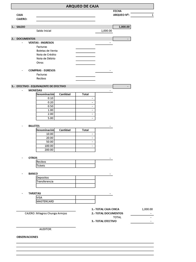 Arqueo De Caja Pdf Tecnología Financiera Finanzas Y Dinero