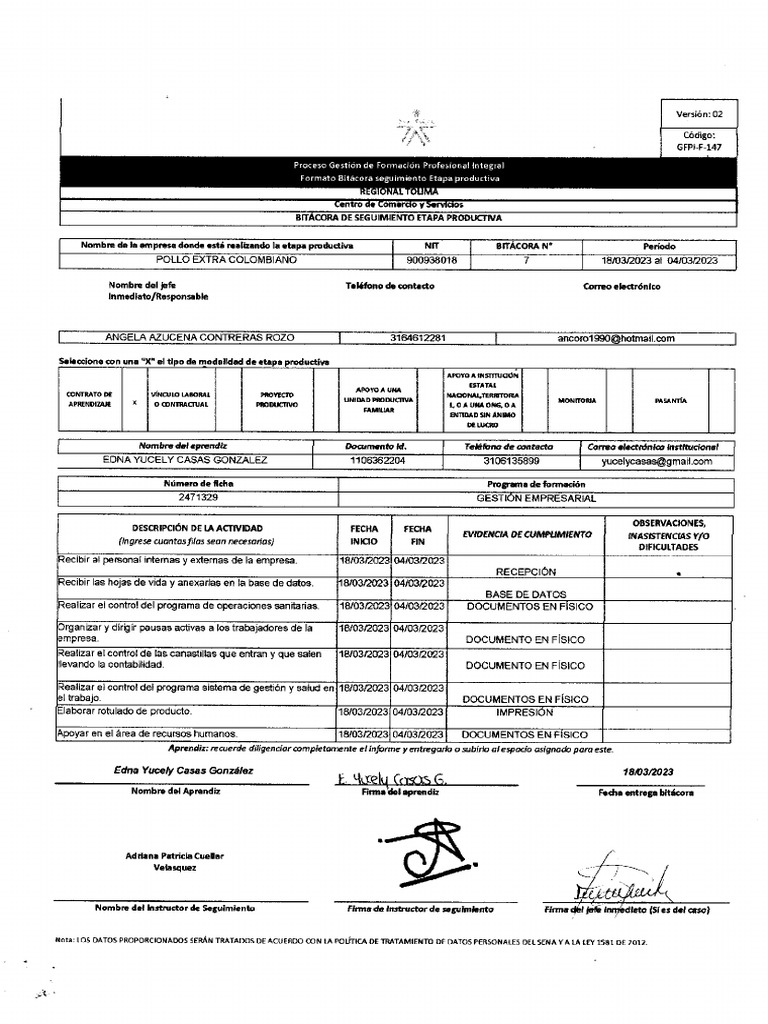 Bitacora Quincenal 18-03-2023 Al 04-04-2023 | PDF Bitacora Quincenal 18-03-2023 Al 04-04-2023 | PDF