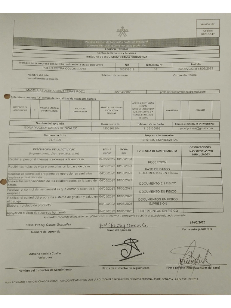 10. BITÁCORA QUINCENAL DEL 04-05-2023 AL 18-05-2023 | PDF 10. BITÁCORA QUINCENAL DEL 04-05-2023 AL 18-05-2023 | PDF
