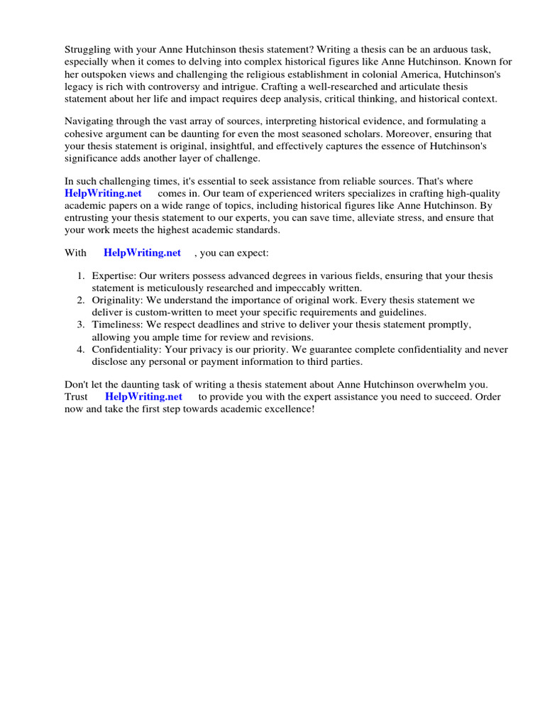 Anne Hutchinson Thesis Statement | PDF | Puritans | John Winthrop