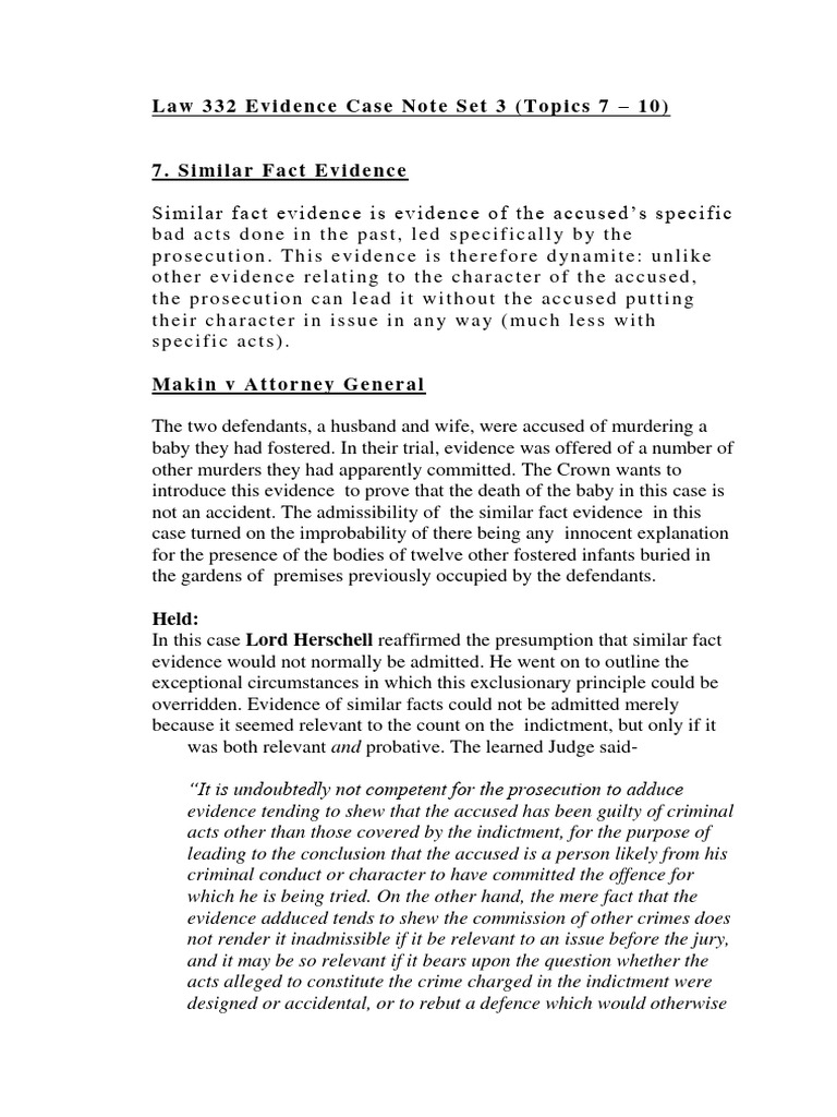 Law 332 Evidence Case Note Set 3 | PDF | Relevance (Law) | Evidence (Law)
