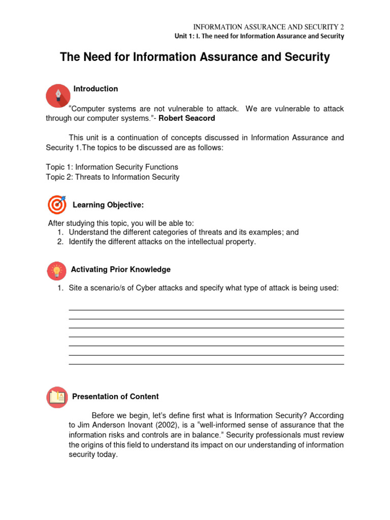 The Need For Info Assurance and Security | PDF | Information Security ...