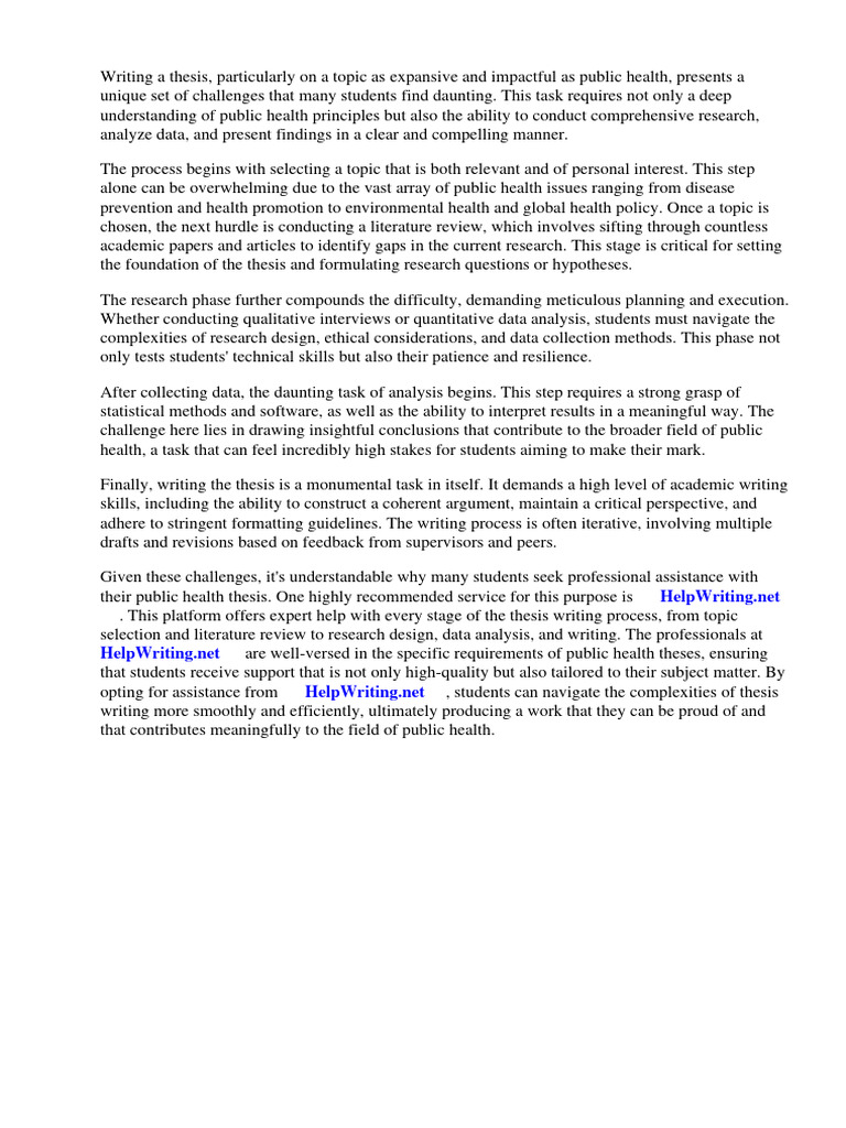 Public Health Thesis Sample | Download Free PDF | Public Health ...