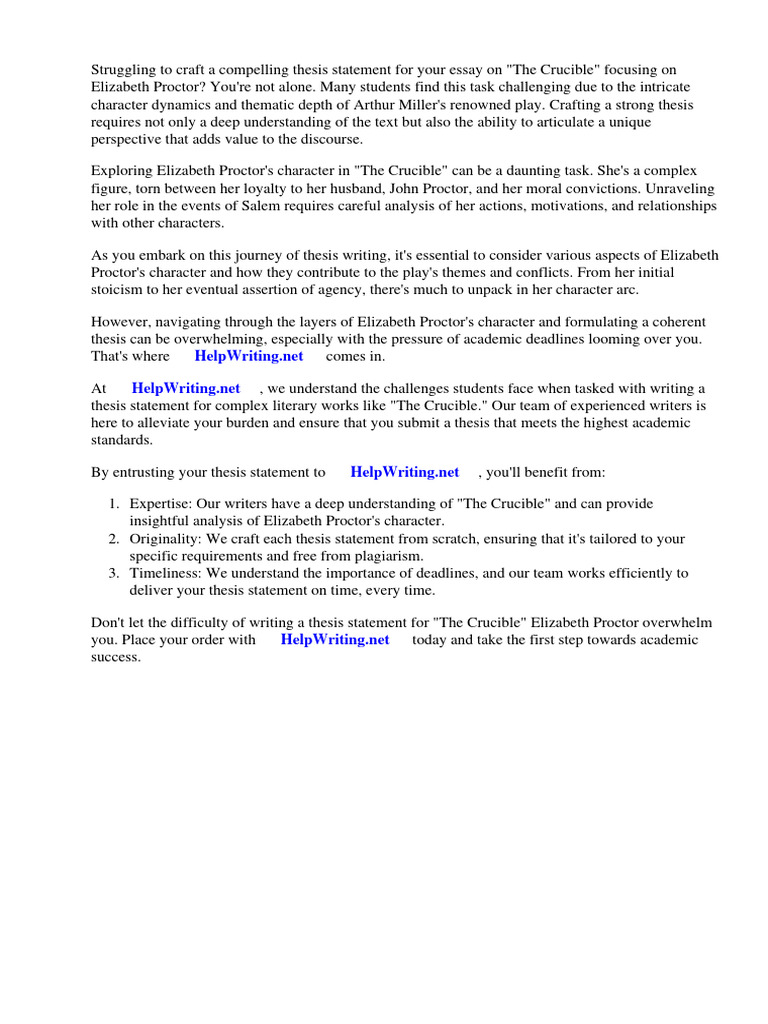 Thesis Statement For The Crucible Elizabeth Proctor | PDF | Mystery ...