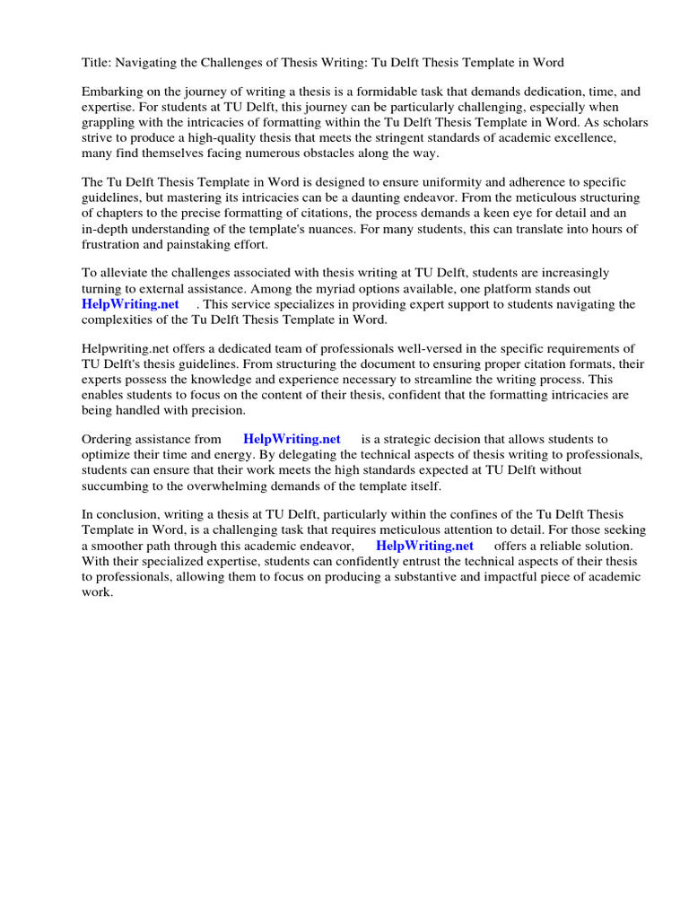 Tu Delft Thesis Template Word | Download Free PDF | Thesis | Version ...