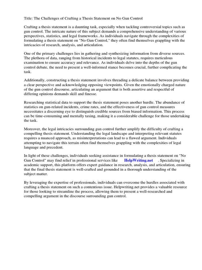 Thesis Statement For No Gun Control | PDF | Gun Control | Gun Violence