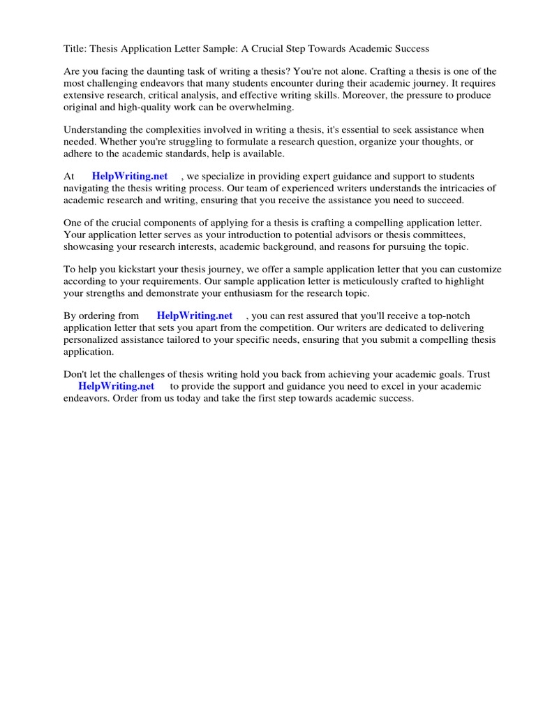 Thesis Application Letter Sample | PDF | Thesis | Doctor Of Philosophy