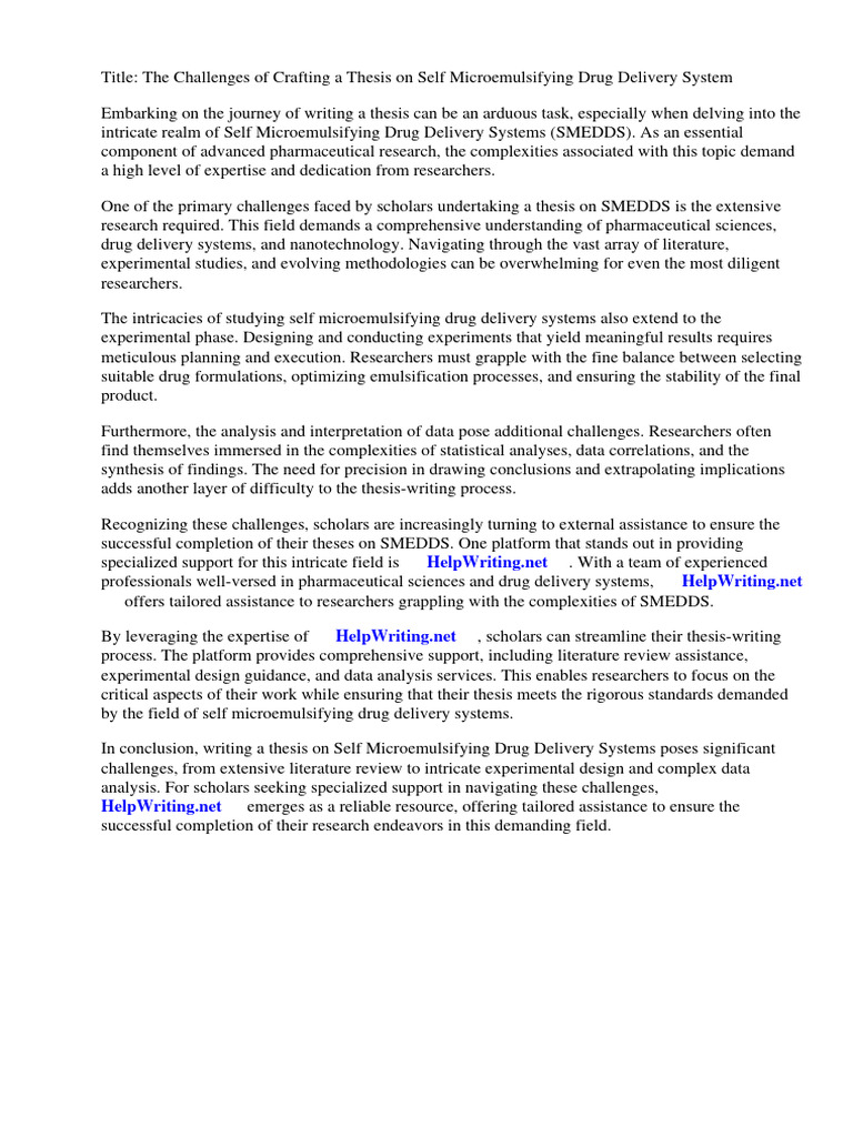 Thesis On Self Microemulsifying Drug Delivery System Pdf Bioavailability Emulsion