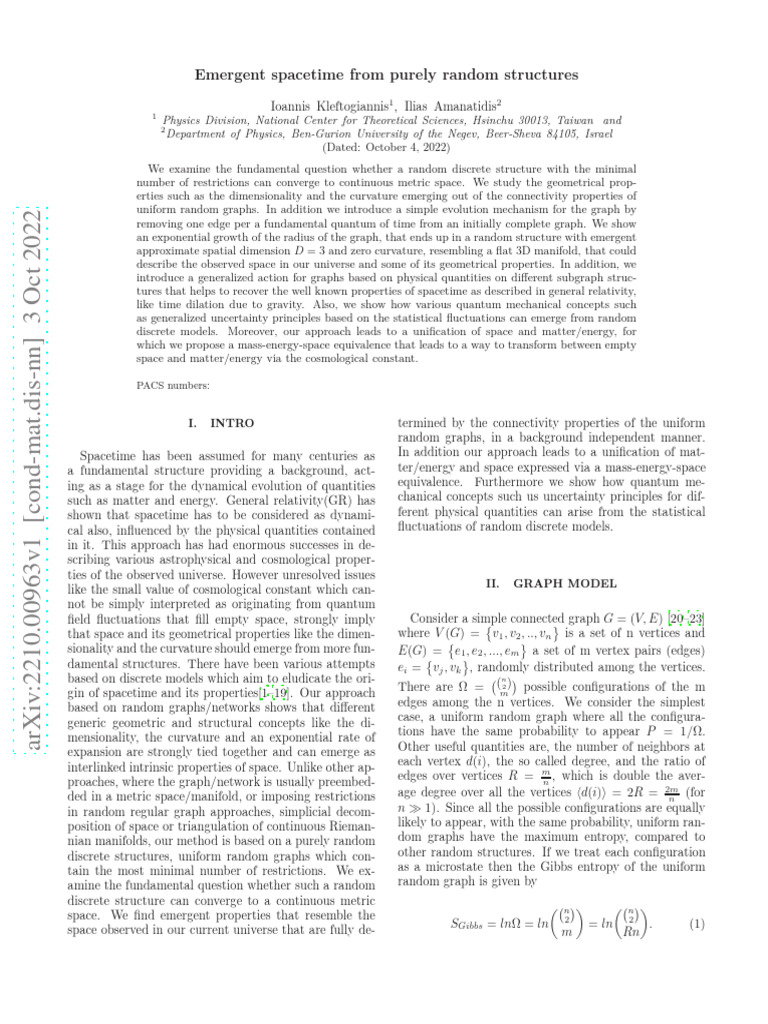 Emergent Spacetime From Purely Random Structures Pdf Dimension Vertex Graph Theory 7414