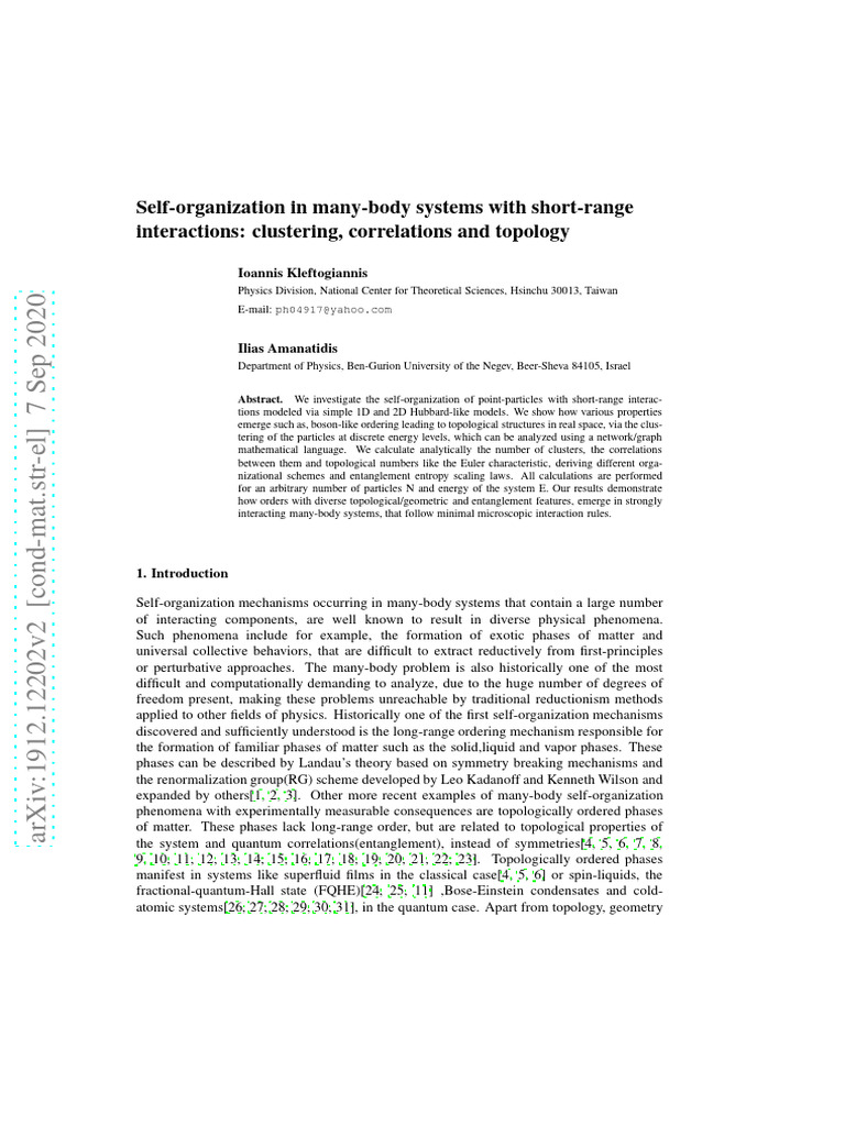 Self-organization-in-many-body-systems-with-short-range-interactions | PDF | Wave Function ...