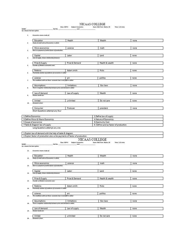 Adp Paper Mid Eco 2023 Final | PDF | Economics | Microeconomics