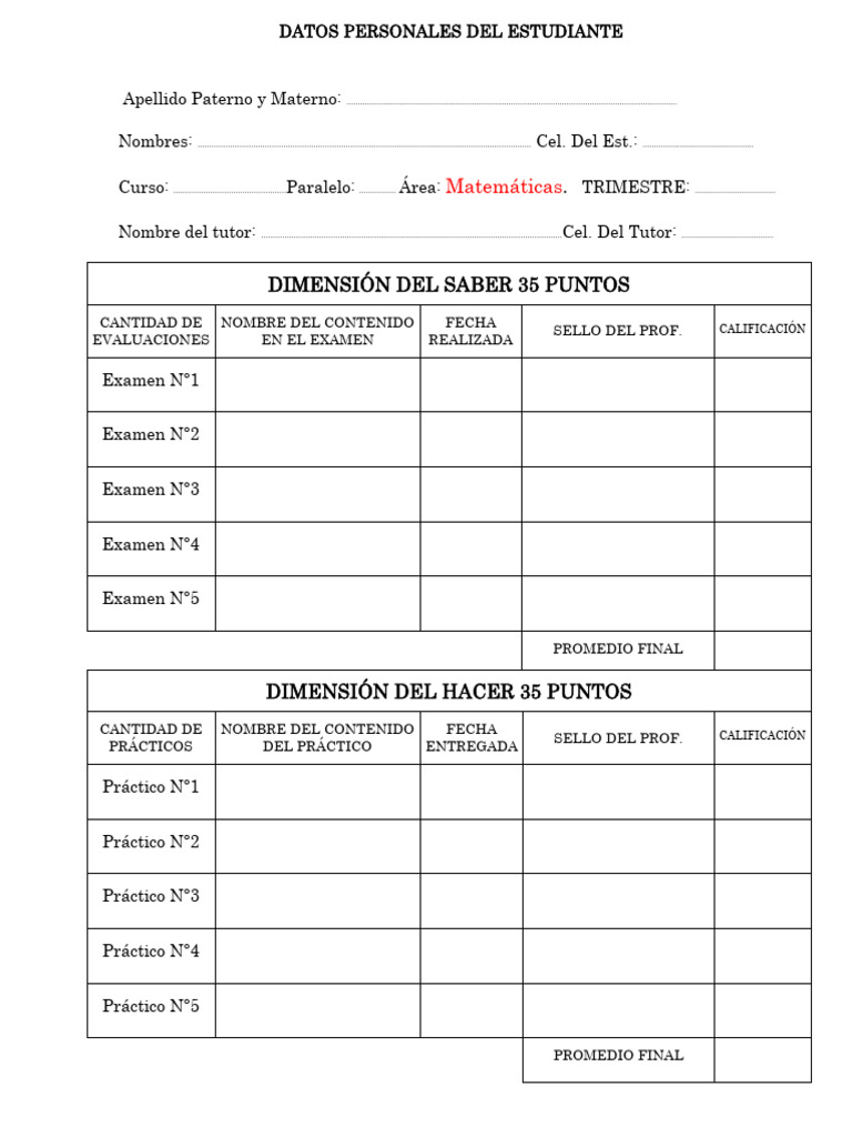 Datos Personales Del Estudiante | PDF