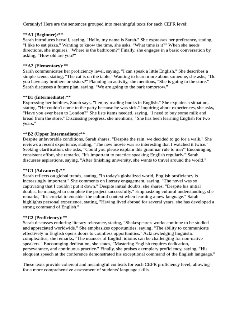 CEFR Language Proficiency Examples | PDF | English Language | Learning
